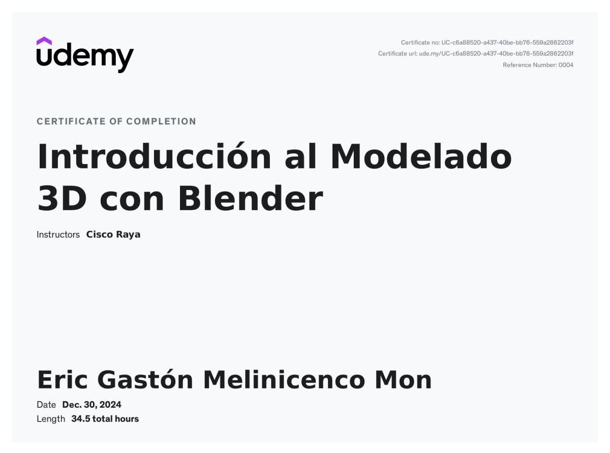 CERTIFICATE: INTRODUCCIÓN AL MODELADO 3D CON BLENDER – DrixPell